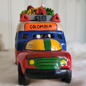 Chiva Bus Terracotta Folk Art, Vintage Columbian Cultural Pottery ...