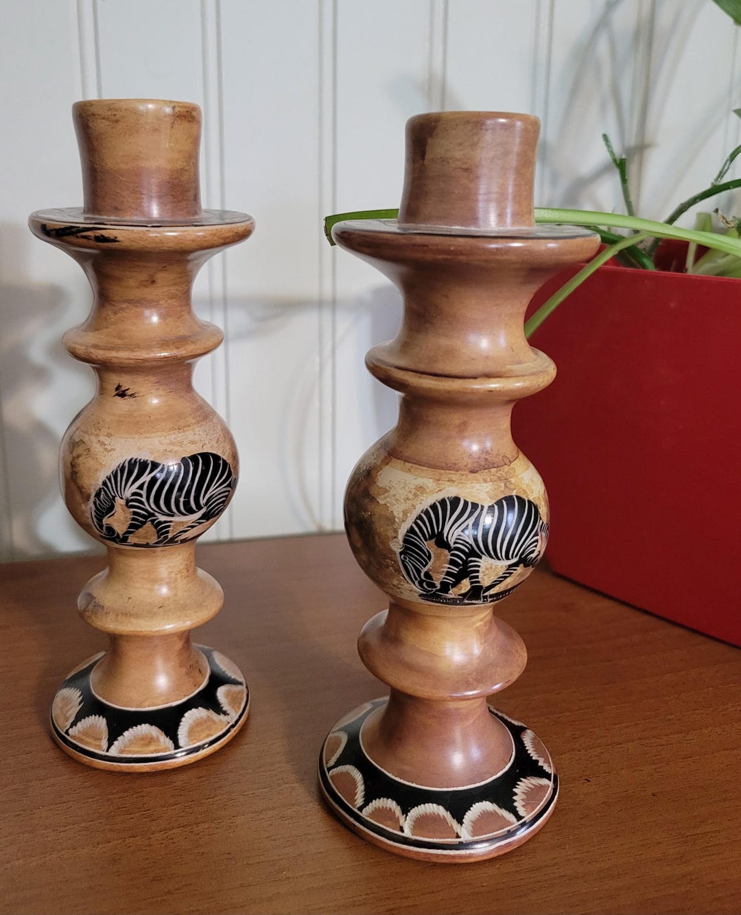 VTG Hand Crafted Kenya AFRICAN Soapstone Pillar Candlestick Holders ...