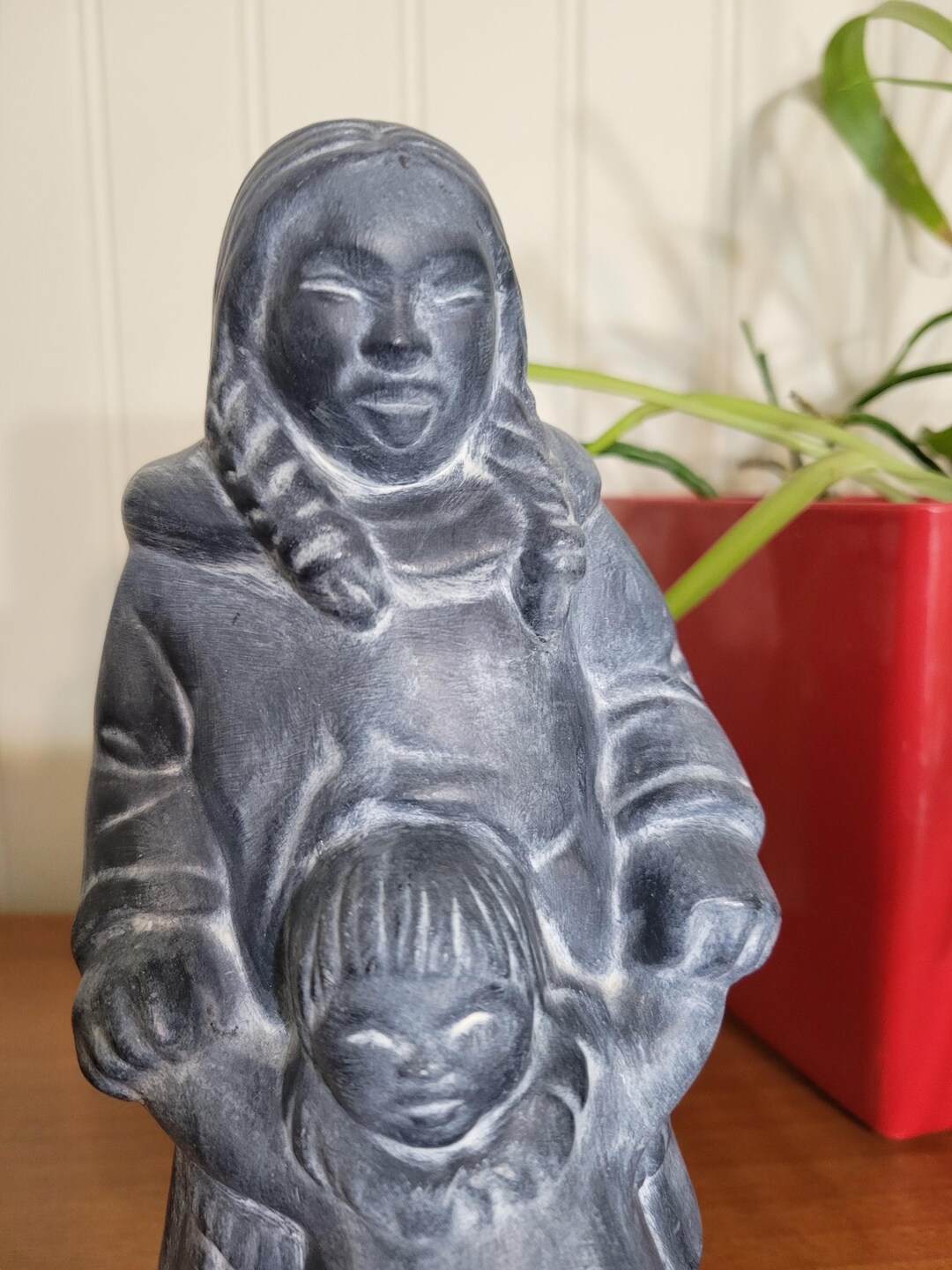 VTG Handmade Cast Ceramic Inuit Figurine Mother and Child, Hand Glazed ...