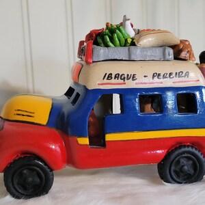 Chiva Bus Terracotta Folk Art, Vintage Columbian Cultural Pottery ...