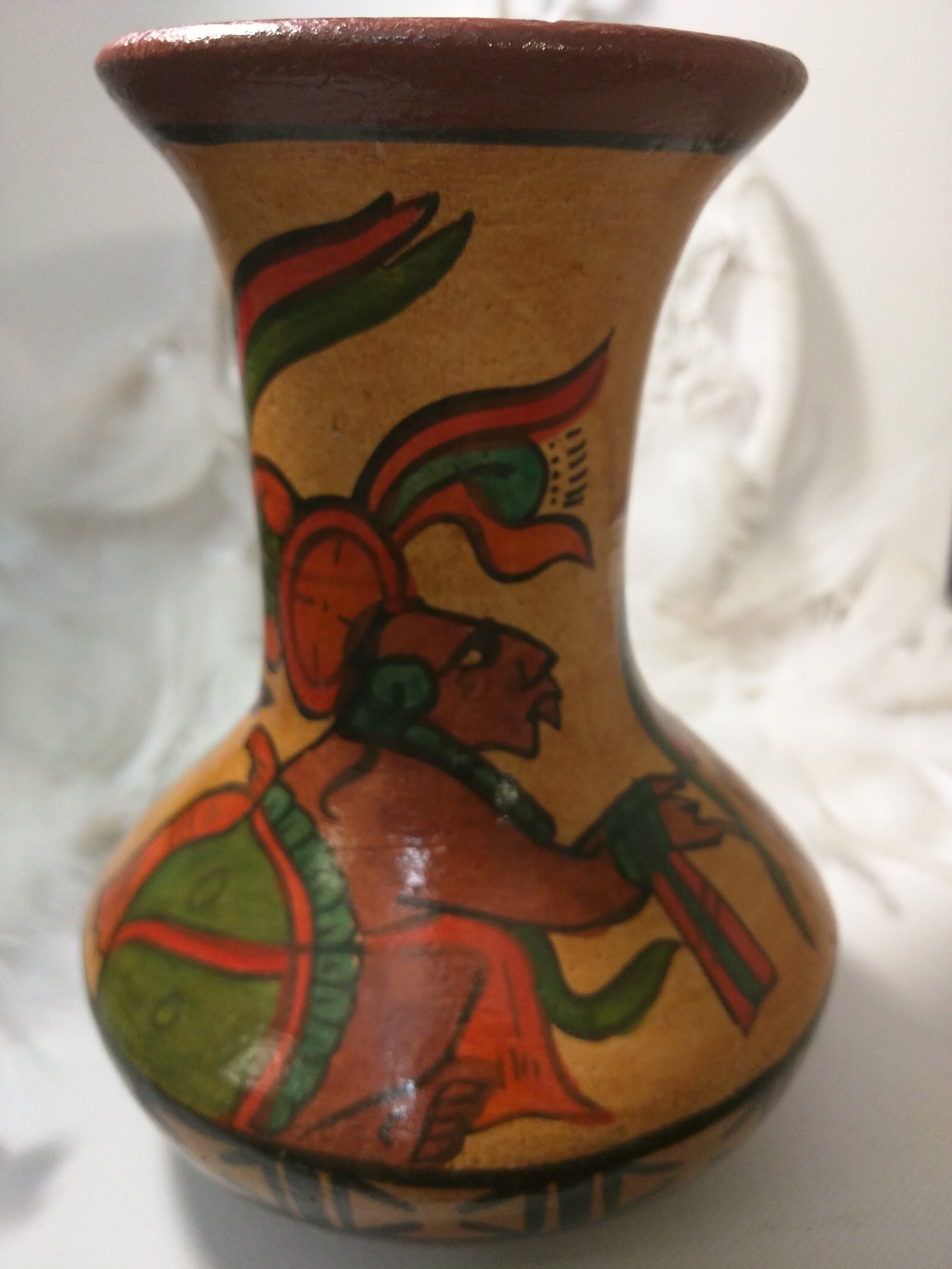 VINTAGE Mayan Pottery Art Vase, 1960's Hand Painted Mexican Folk Art ...