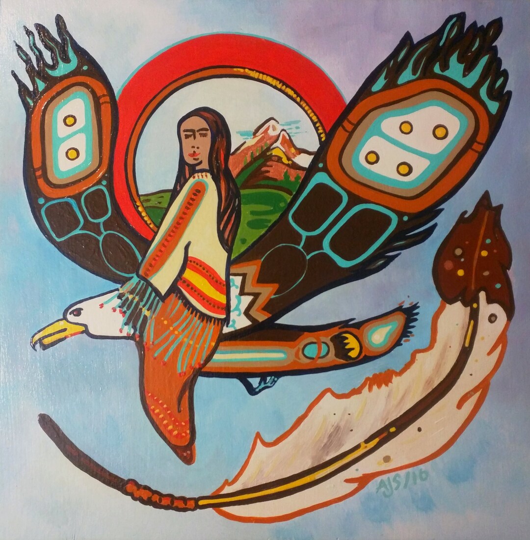 Original Acrylic Painting "eagle Woman Rising", Wooden Gallery Profile ...
