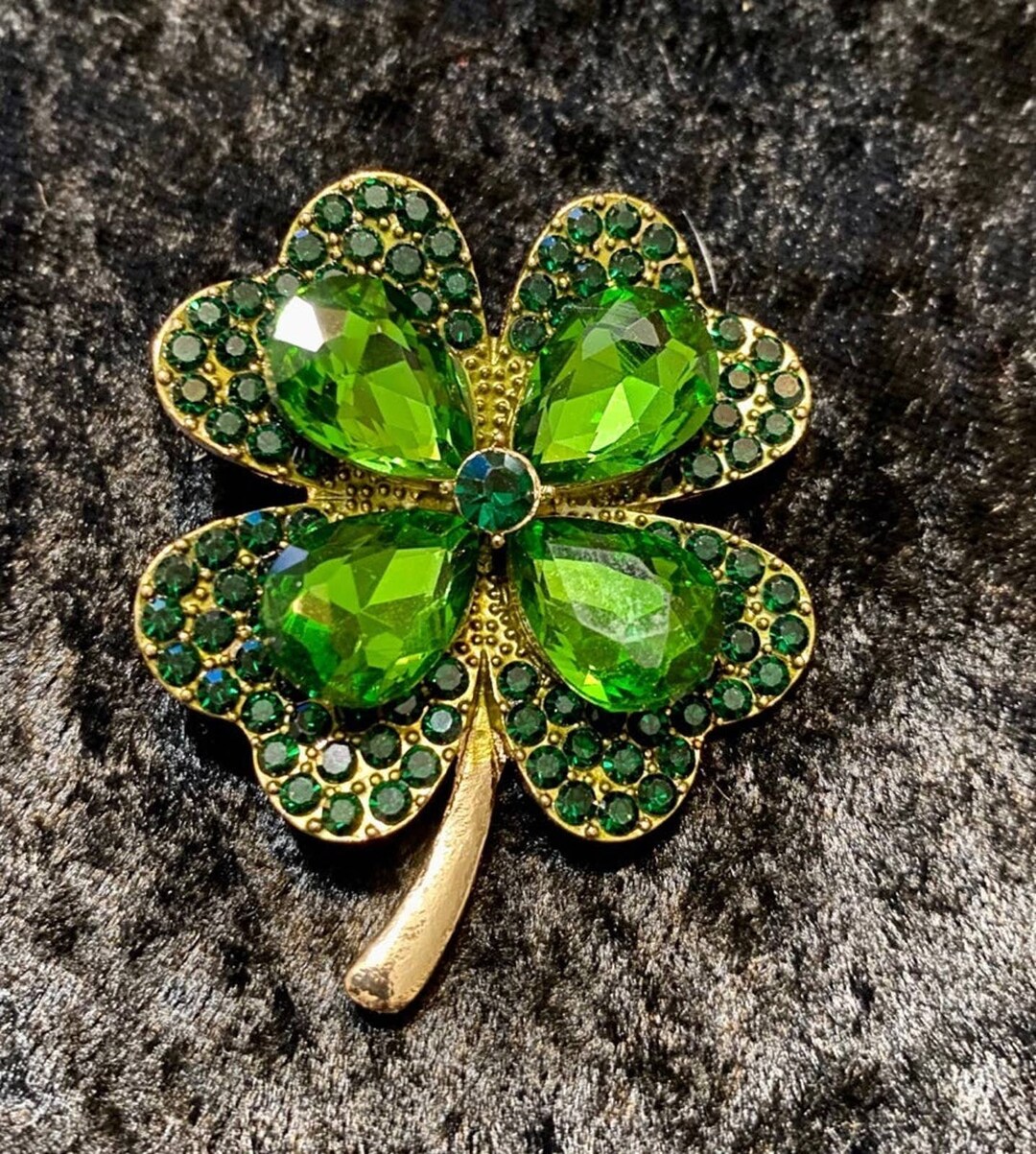 Shamrock Rhinestone Brooch - Etsy