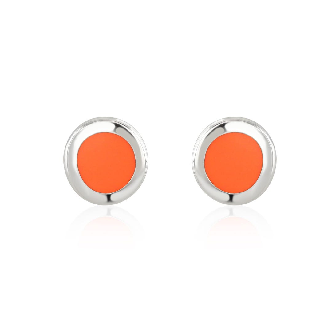 Neon Coral Enamel Studs - Etsy