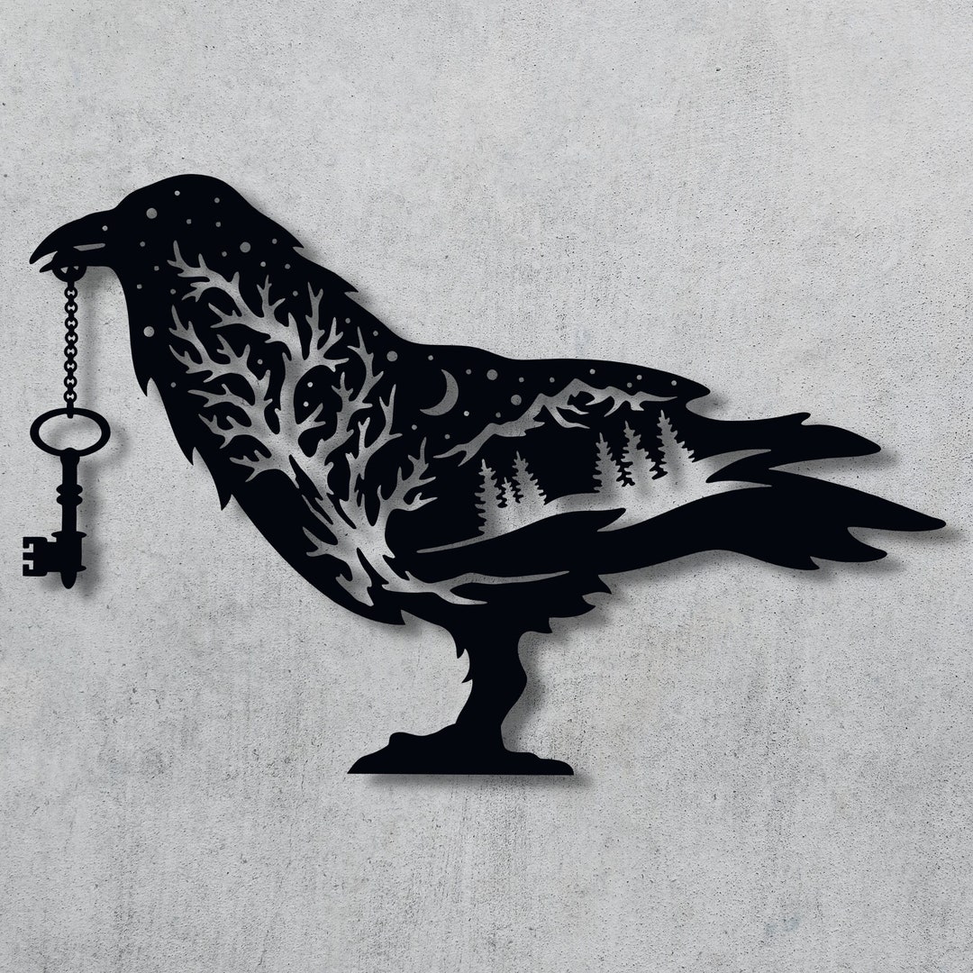 Black Crow Decor, Raven Metal Wall Art, Wall Decor, Moon Metal Artwork ...