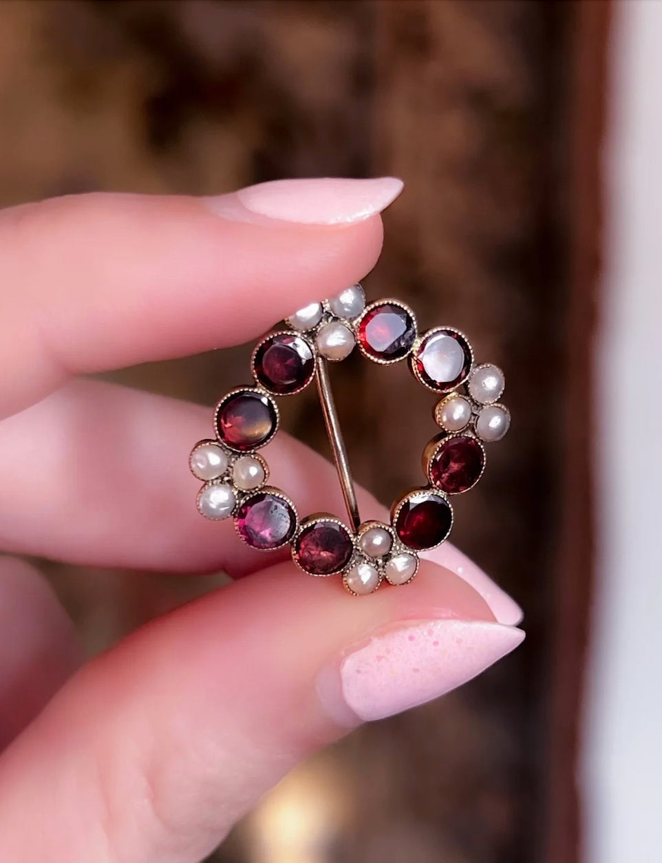 Antique Regency Era Garnet & Pearl Wreath Brooch - Etsy