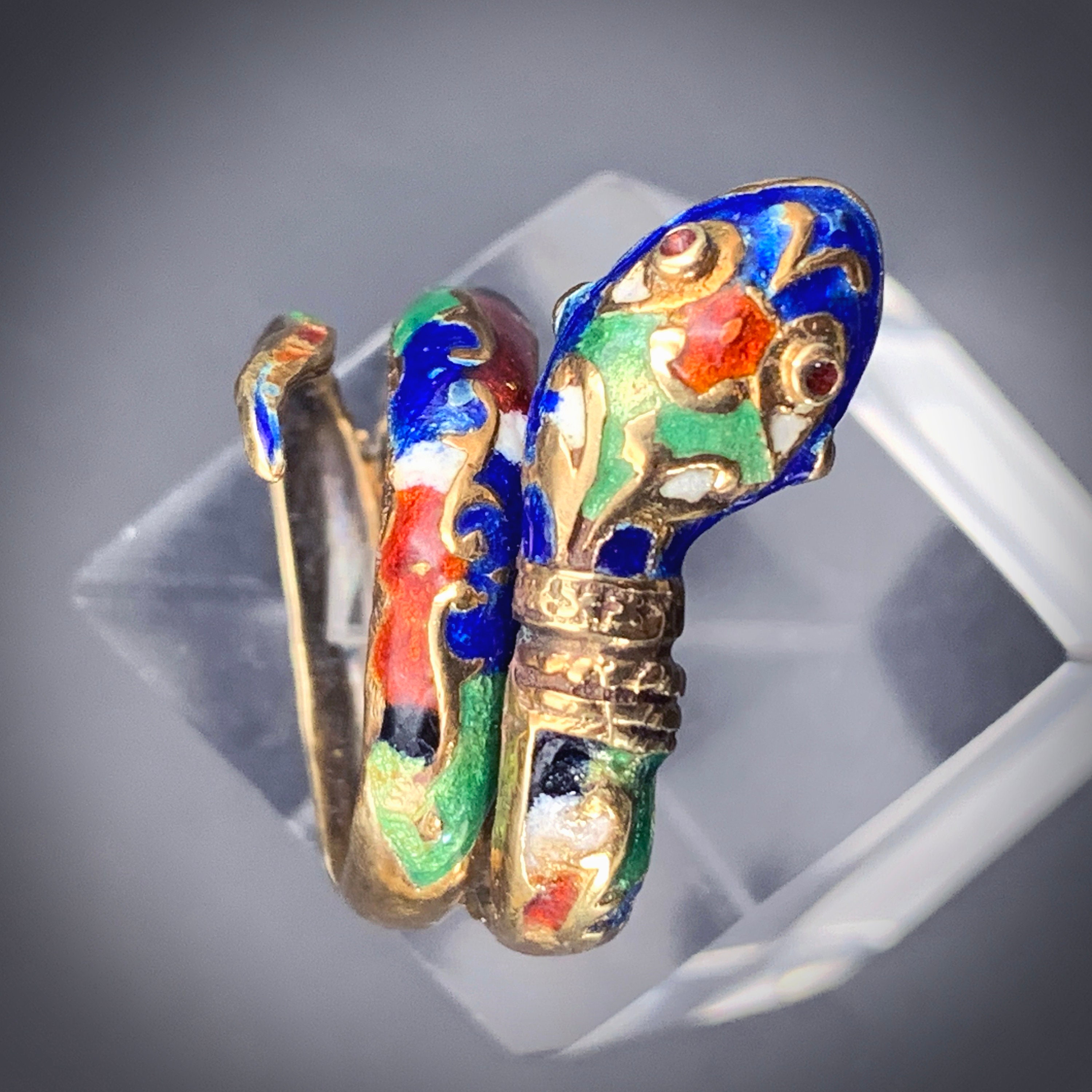 Vintage 14K & Enamel Snake Ring - Etsy