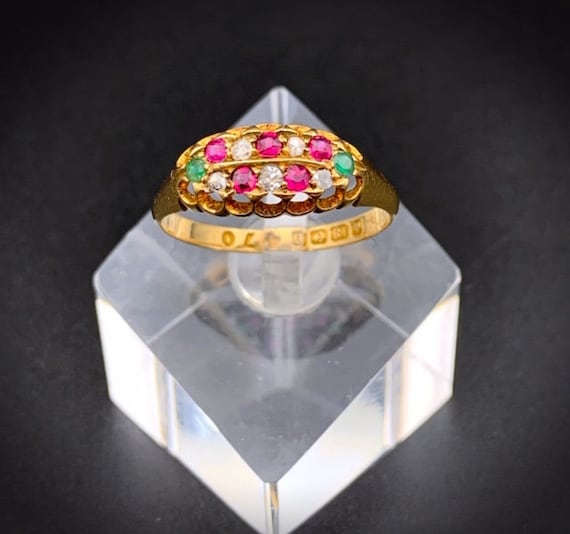 Antique 18K, Diamond, Ruby & Demantoid Ring - Gem