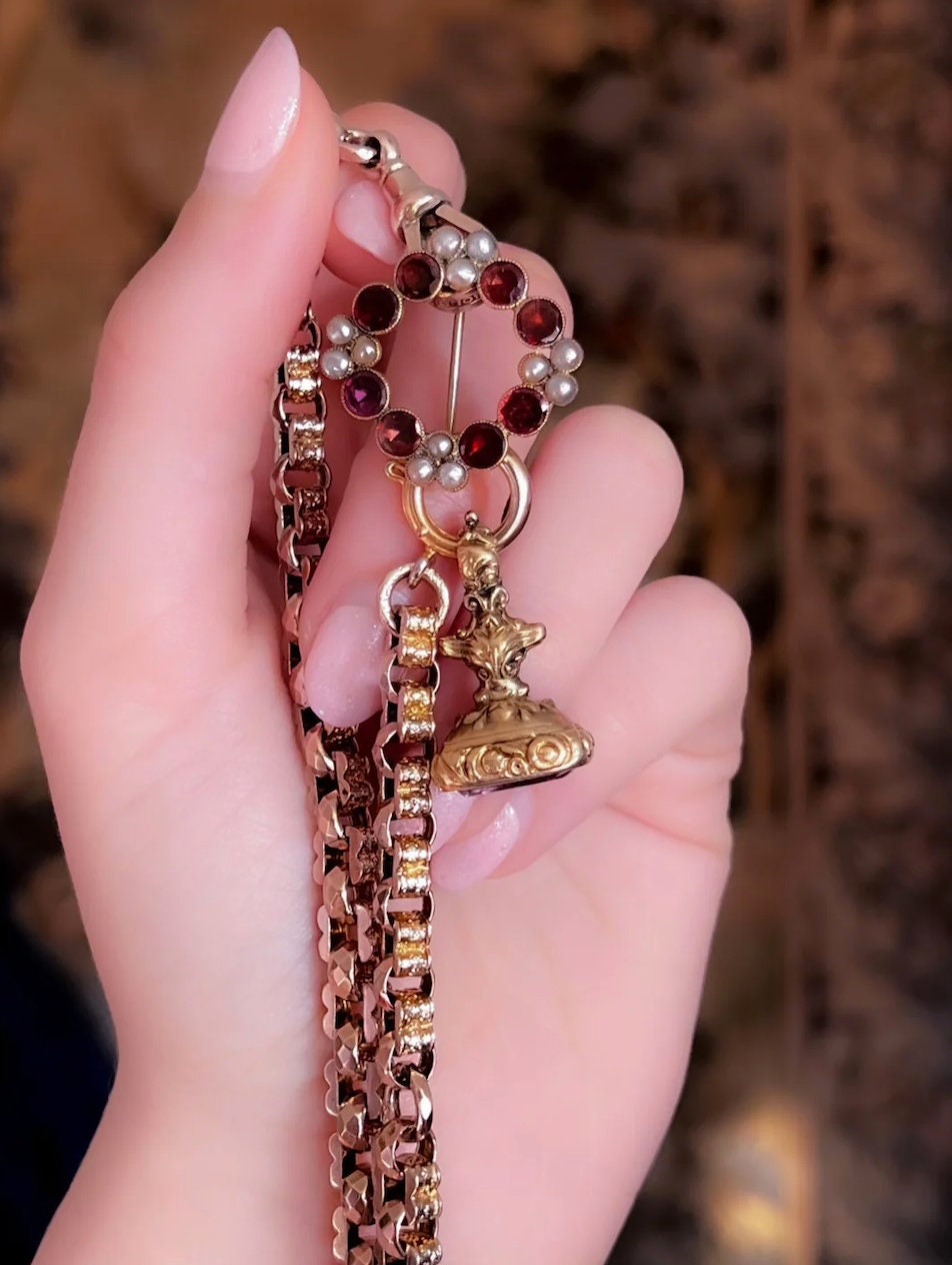 Antique Regency Era Garnet & Pearl Wreath Brooch - Etsy