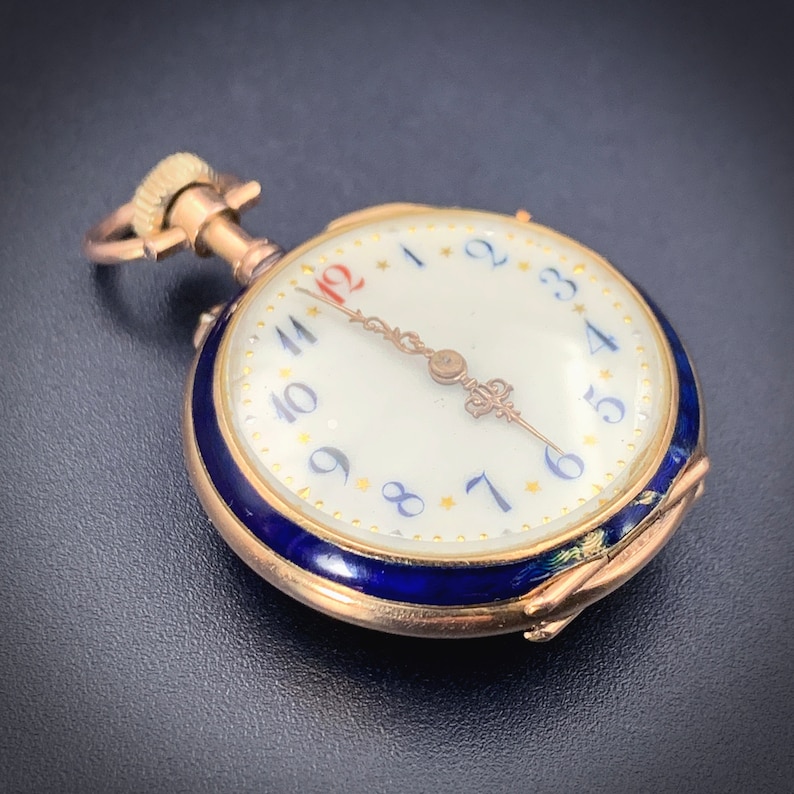 Antique 14K, Diamond & Hand Painted Enamel Pocket Watch - Etsy