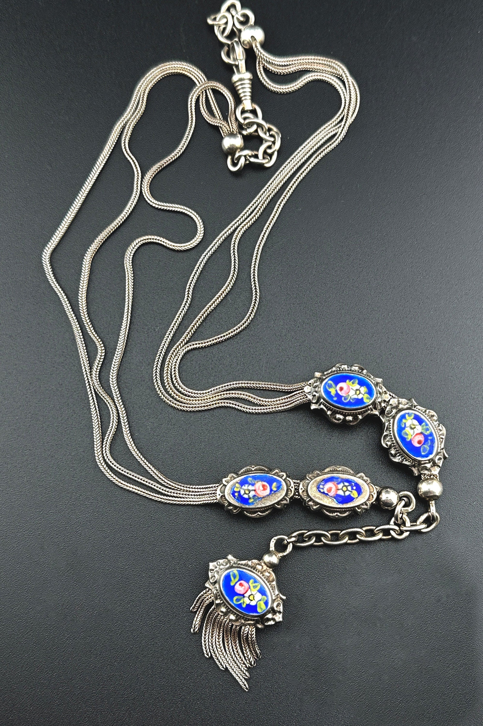 Antique French Silver & Enamel Slide Chain Necklace - Etsy