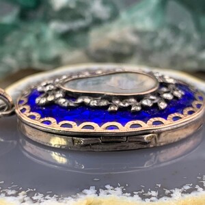 Antique French 18K, Silver, Diamond & Hand Painted Enamel Locket ...