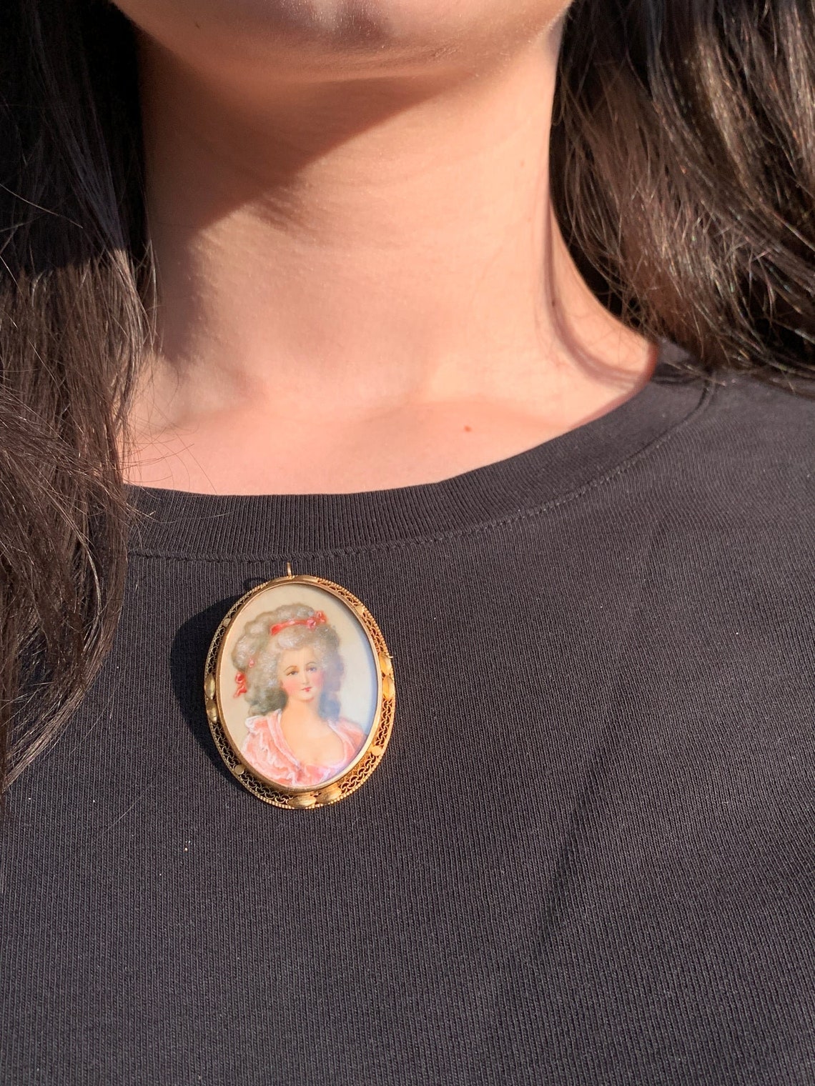 Vintage 14K Hand Painted Portrait Brooch/pendant - Etsy