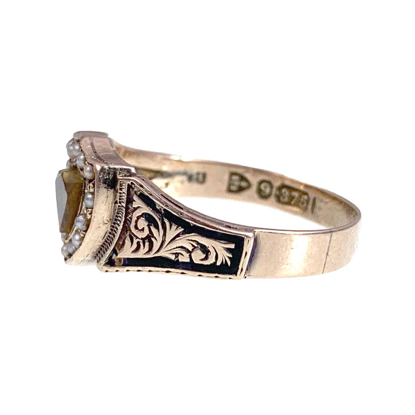 Antique English 9k, Citrine, Seed Pearl & Enamel Shield Ring - Etsy