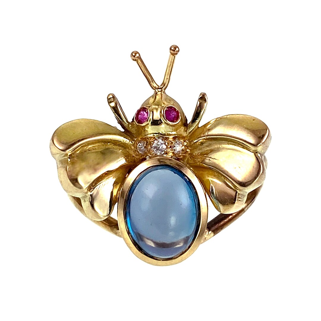 14K, Blue Topaz, Diamond & Ruby Conversion Ring - Etsy