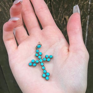 Antique European 18K & Turquoise Cross Pendant - Etsy