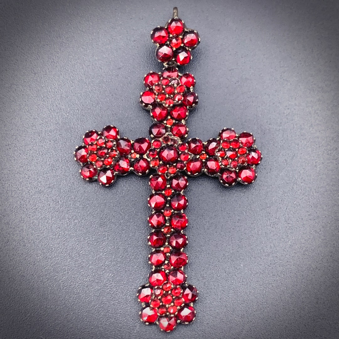 Sold-antique Bohemian Garnet Cross Pendant - Etsy