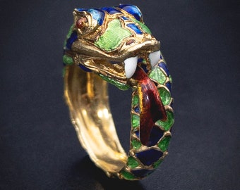 Vintage Snake Ring 18k Yellow Gold Enamel Flexible Estate Fine Jewelry ...