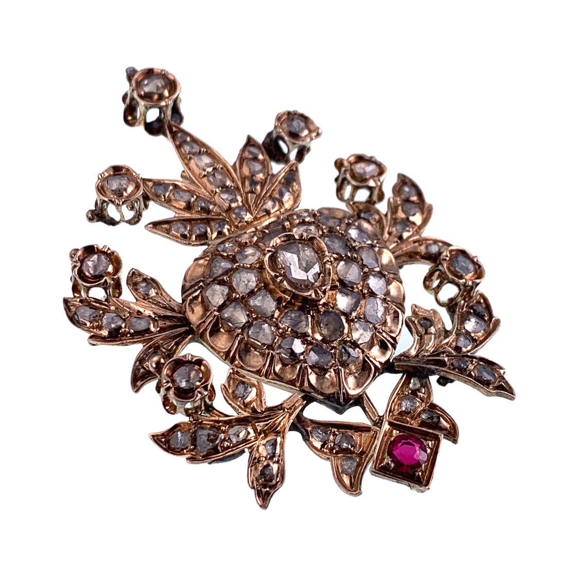Antique 9K, Diamond & Ruby Brooch - Etsy