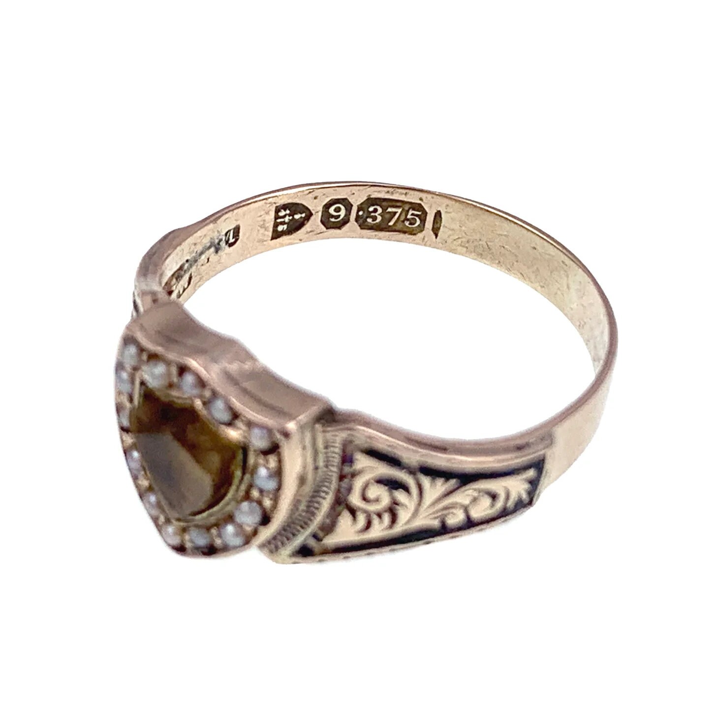Antique English 9k, Citrine, Seed Pearl & Enamel Shield Ring - Etsy