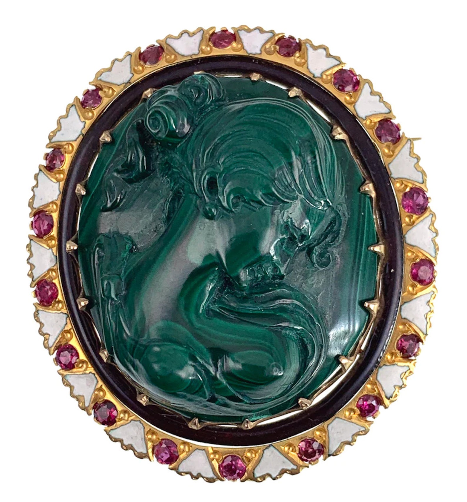Antique & Vintage 14K, Ruby, Malachite and Enamel Cameo Brooch - Etsy