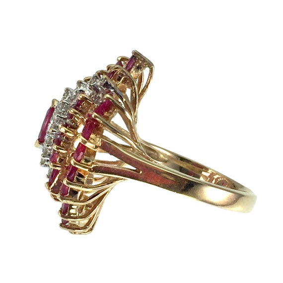 Vintage 14K, Diamond & Ruby Waterfall Cocktail Ring - Gem