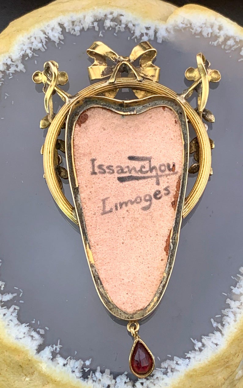 Antique French 18K, Enamel & Garnet Limoges Pendant - Etsy