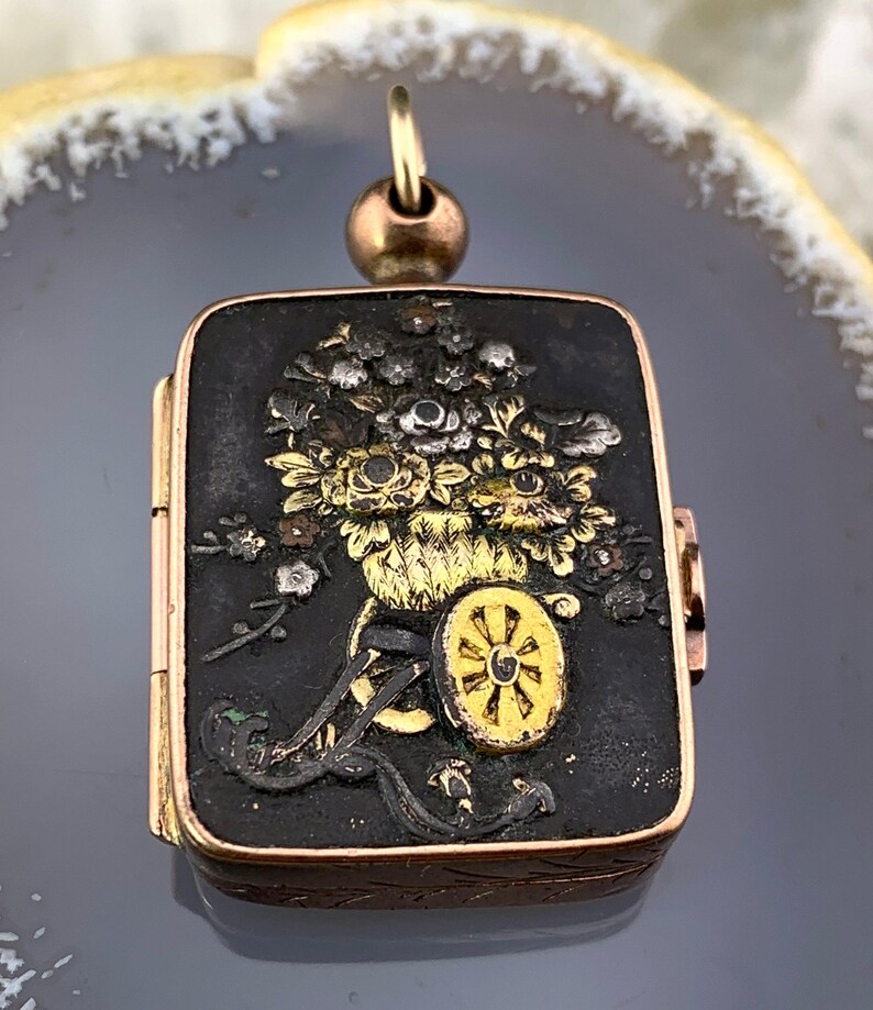 Antique 9K Shakudo Locket Pendant - Etsy