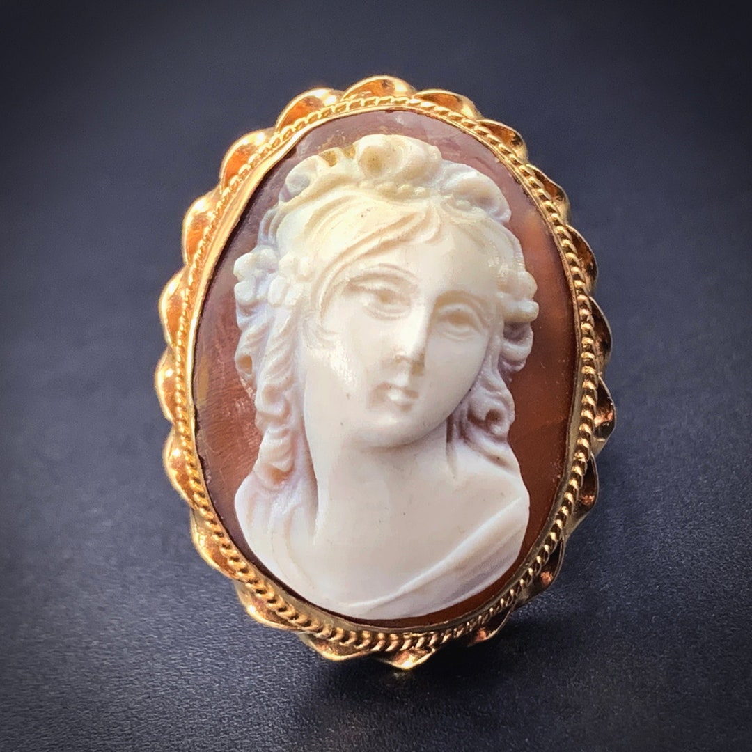 Antique 14K & Carved Shell Cameo Ring - Etsy