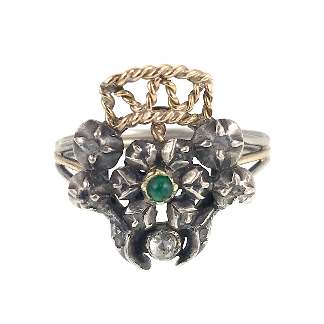 Antique 18th Century 18K, Silver, Diamond & Emerald Giardinetti Crown ...