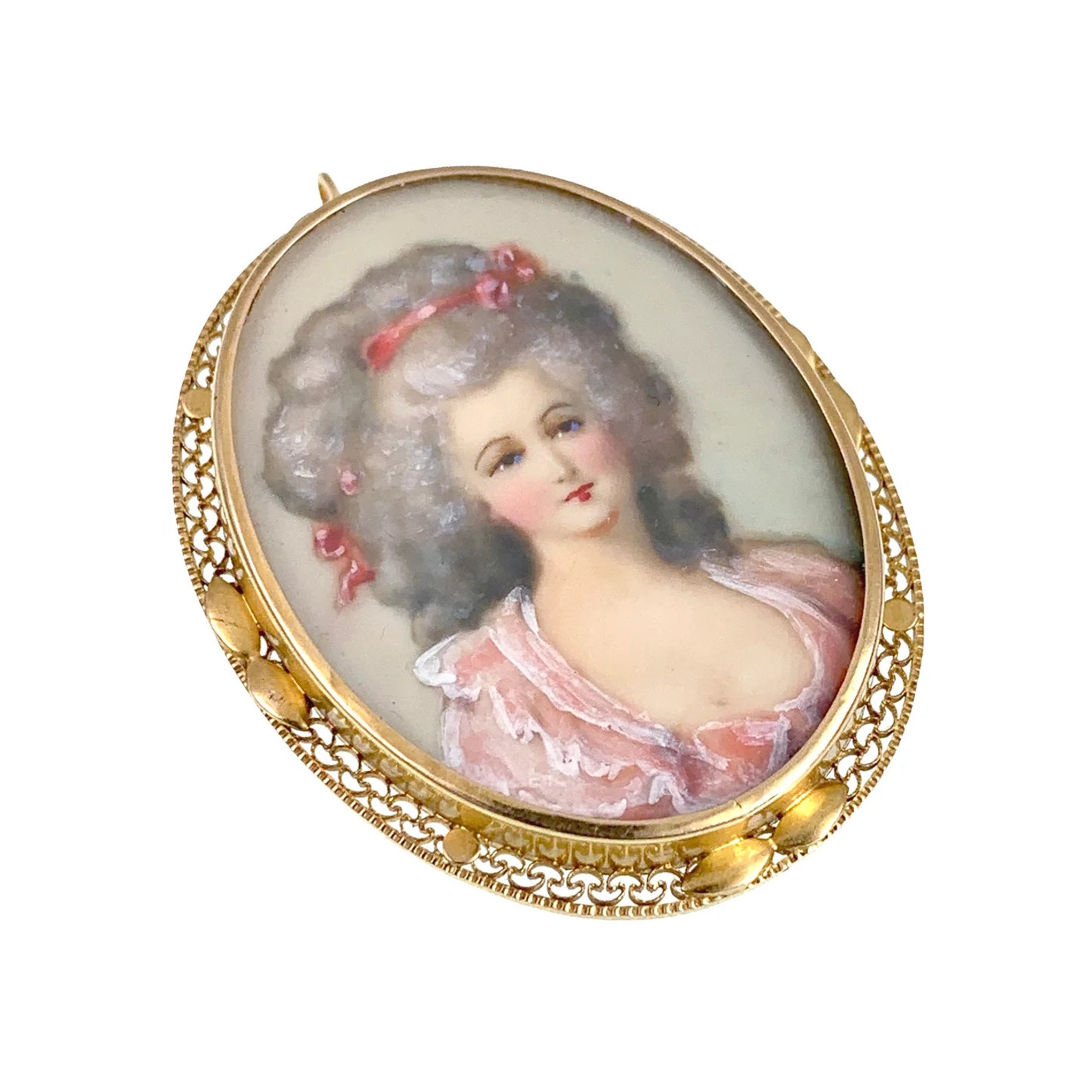 Vintage 14K Hand Painted Portrait Brooch/pendant - Etsy