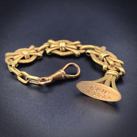 Antique 14K Fancy Link Fob Chain - Gem