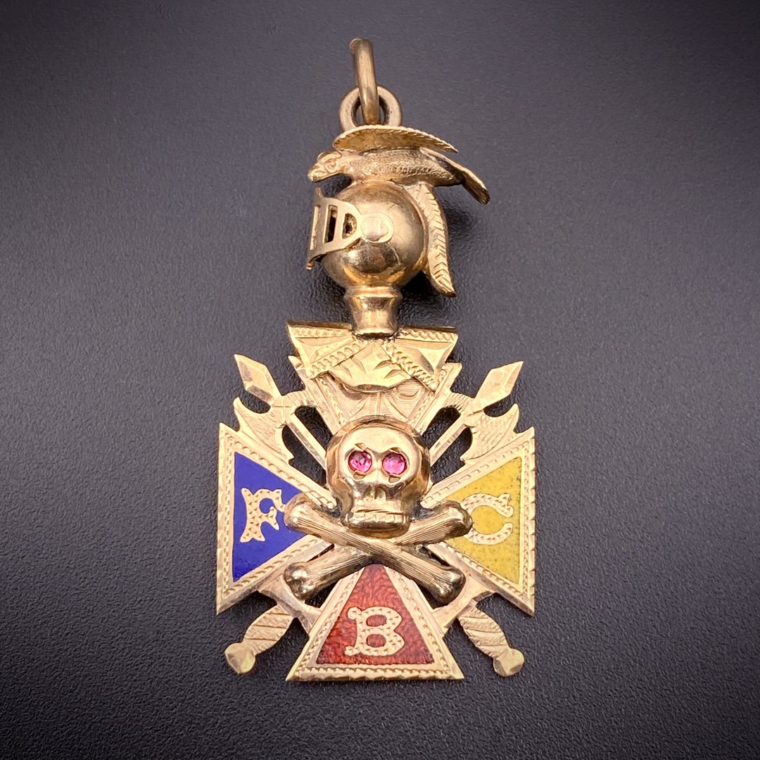 Antique 14K, Enamel & Red Stone Knights of Pythias Pendant/fob - Etsy
