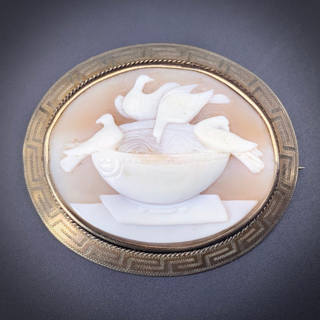 Antique Carved Shell Cameo Pliny's Doves Brooch/pendant - Etsy