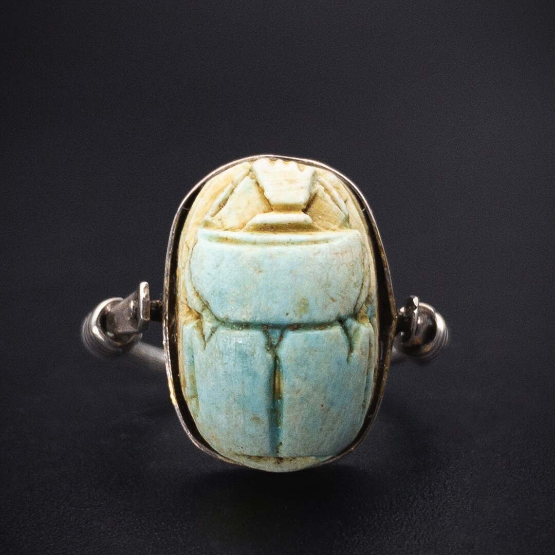 Antique Sterling Silver & Blue Soapstone Scarab Spinner Ring - Etsy