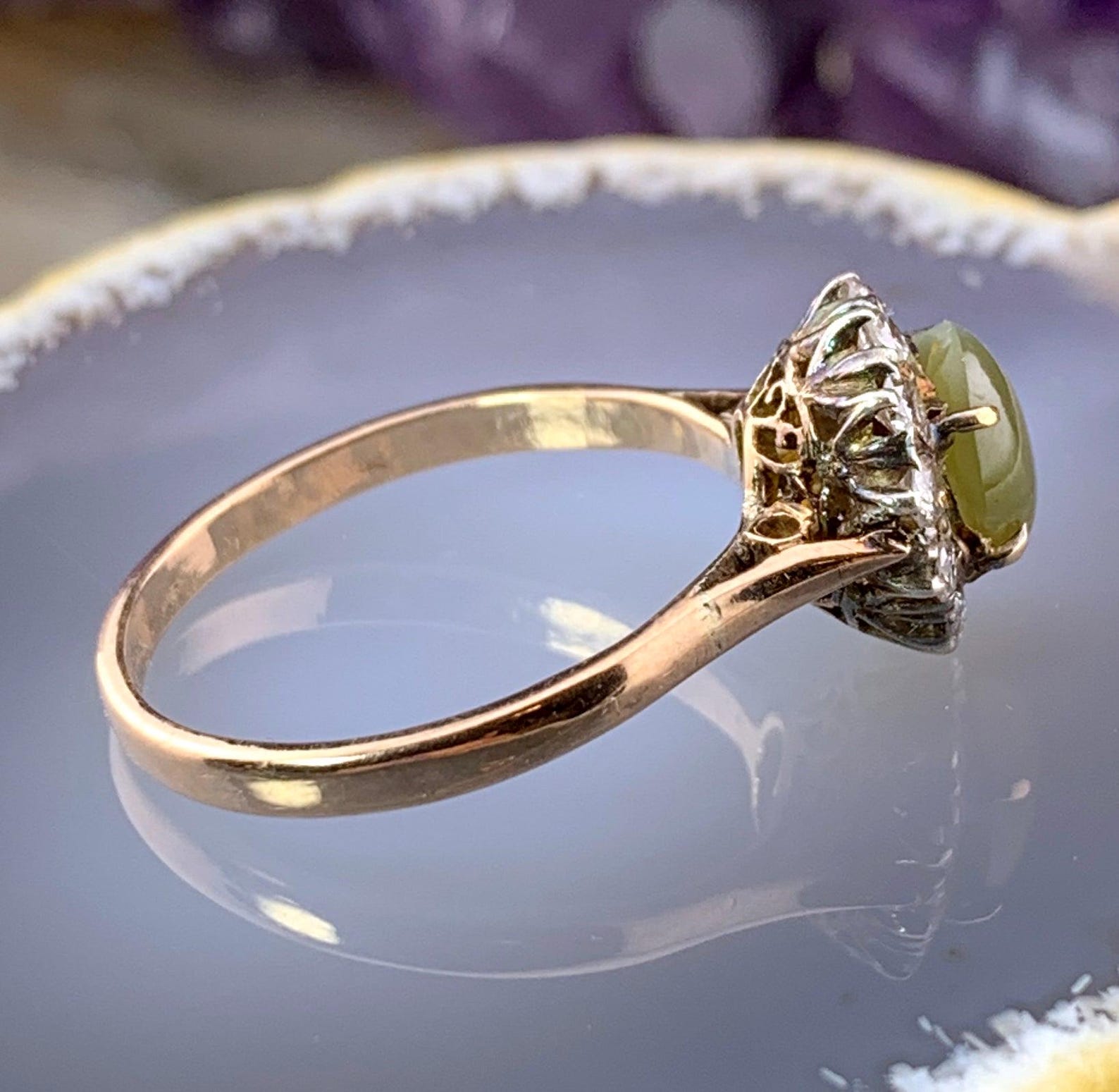 Vintage 12K, Diamond & Cats Eye Chrysoberyl Ring - Etsy