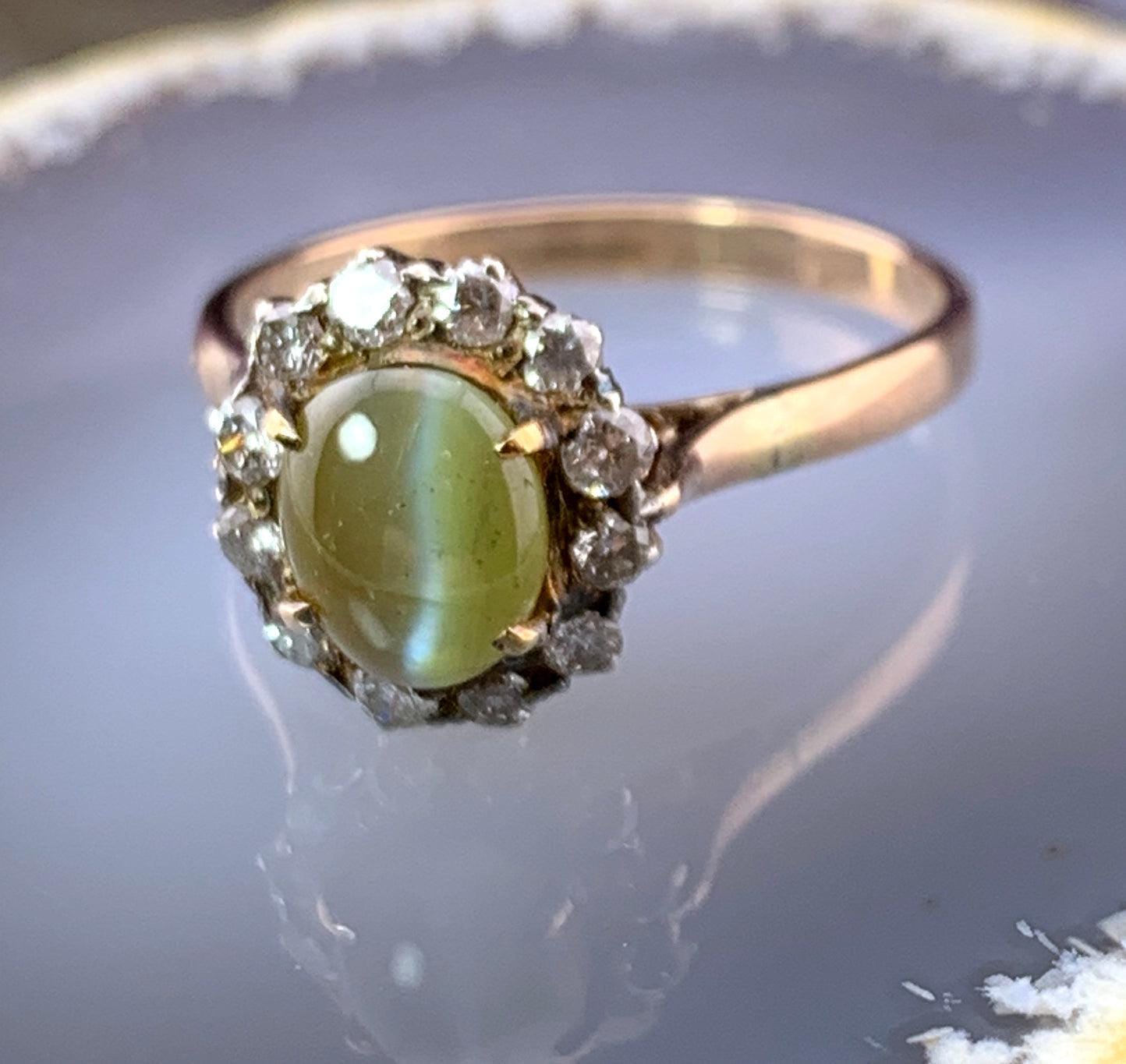 Vintage 12K, Diamond & Cats Eye Chrysoberyl Ring - Etsy