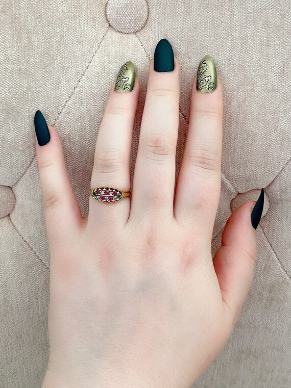 Antique 18K, Diamond, Ruby & Demantoid Ring - Gem