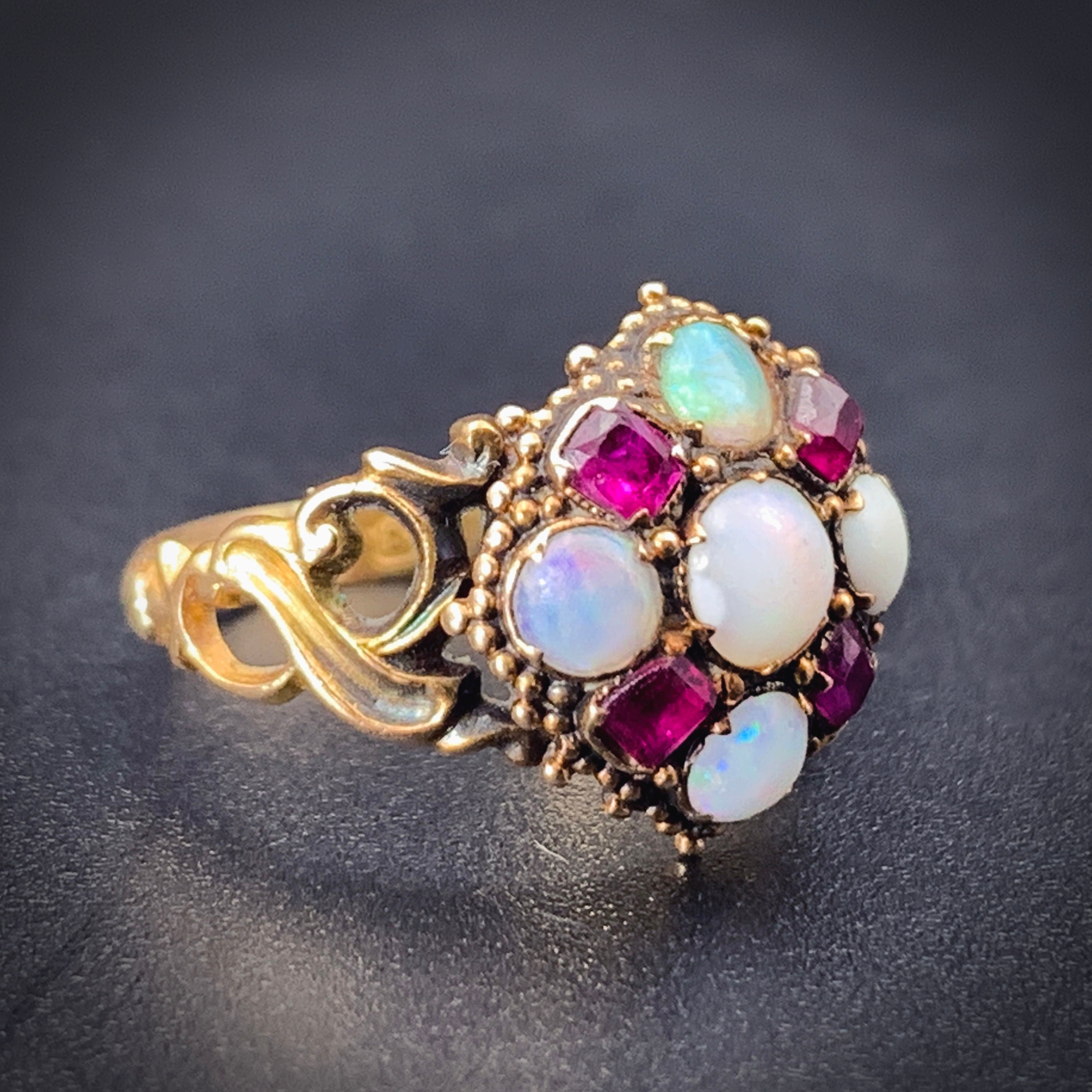 Antique English 15K, Ruby & Opal Cruciform Ring - Etsy