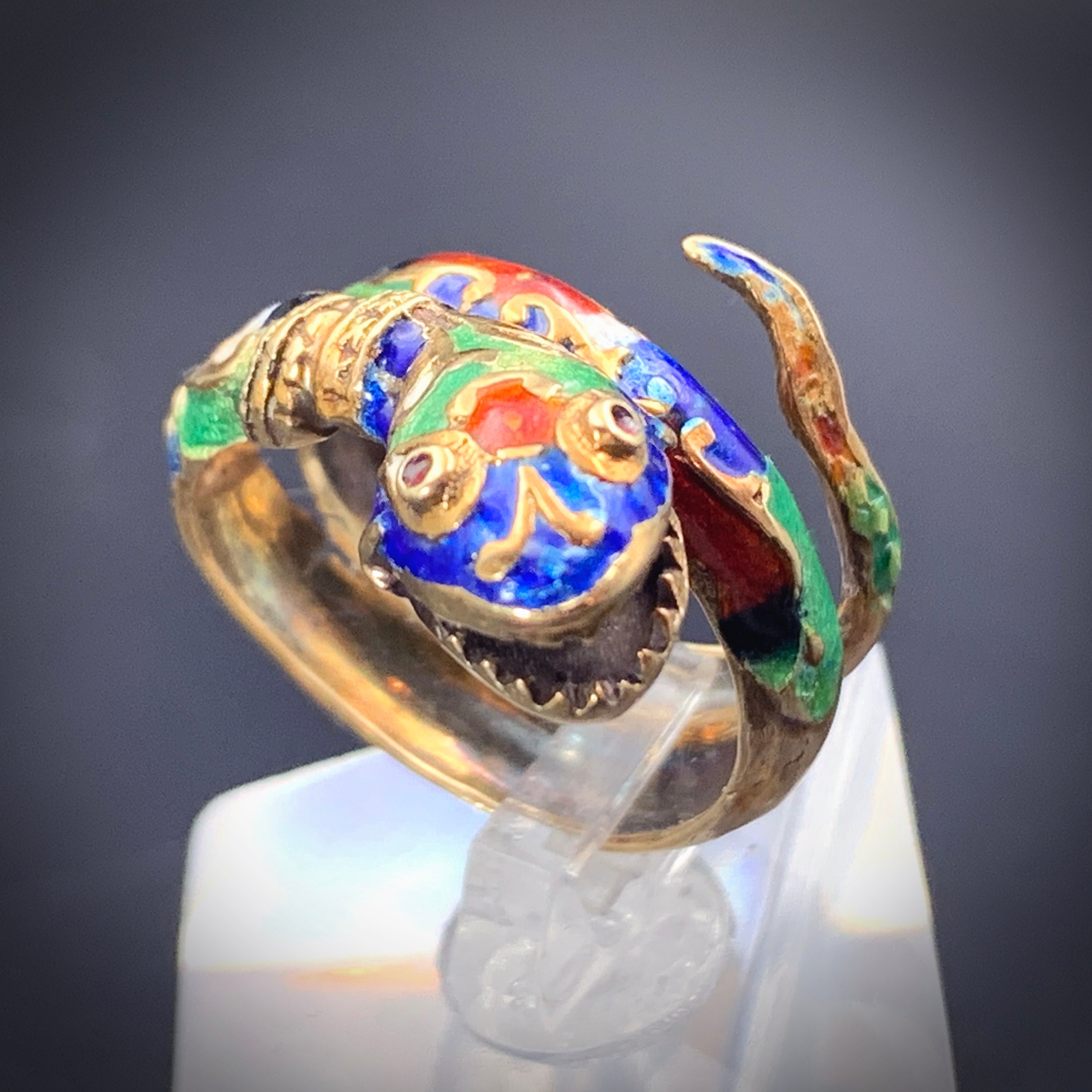 Vintage 14K & Enamel Snake Ring - Etsy