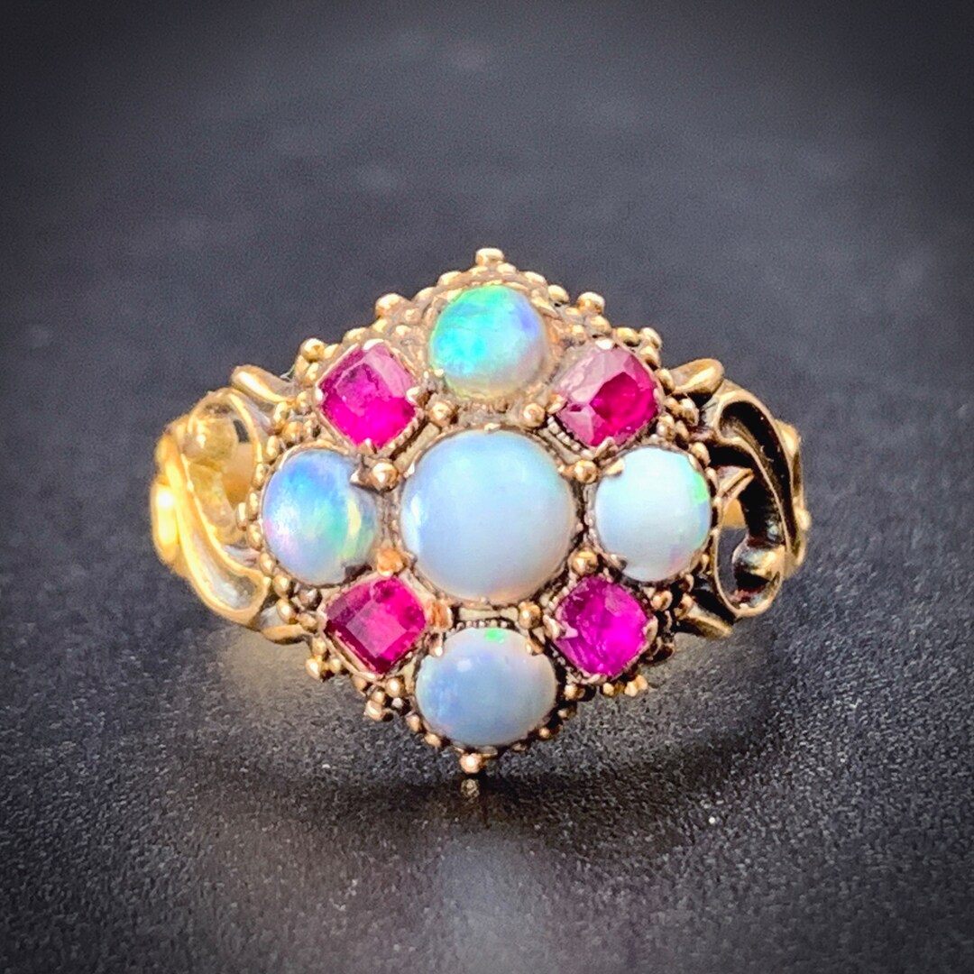 Antique English 15K, Ruby & Opal Cruciform Ring - Etsy