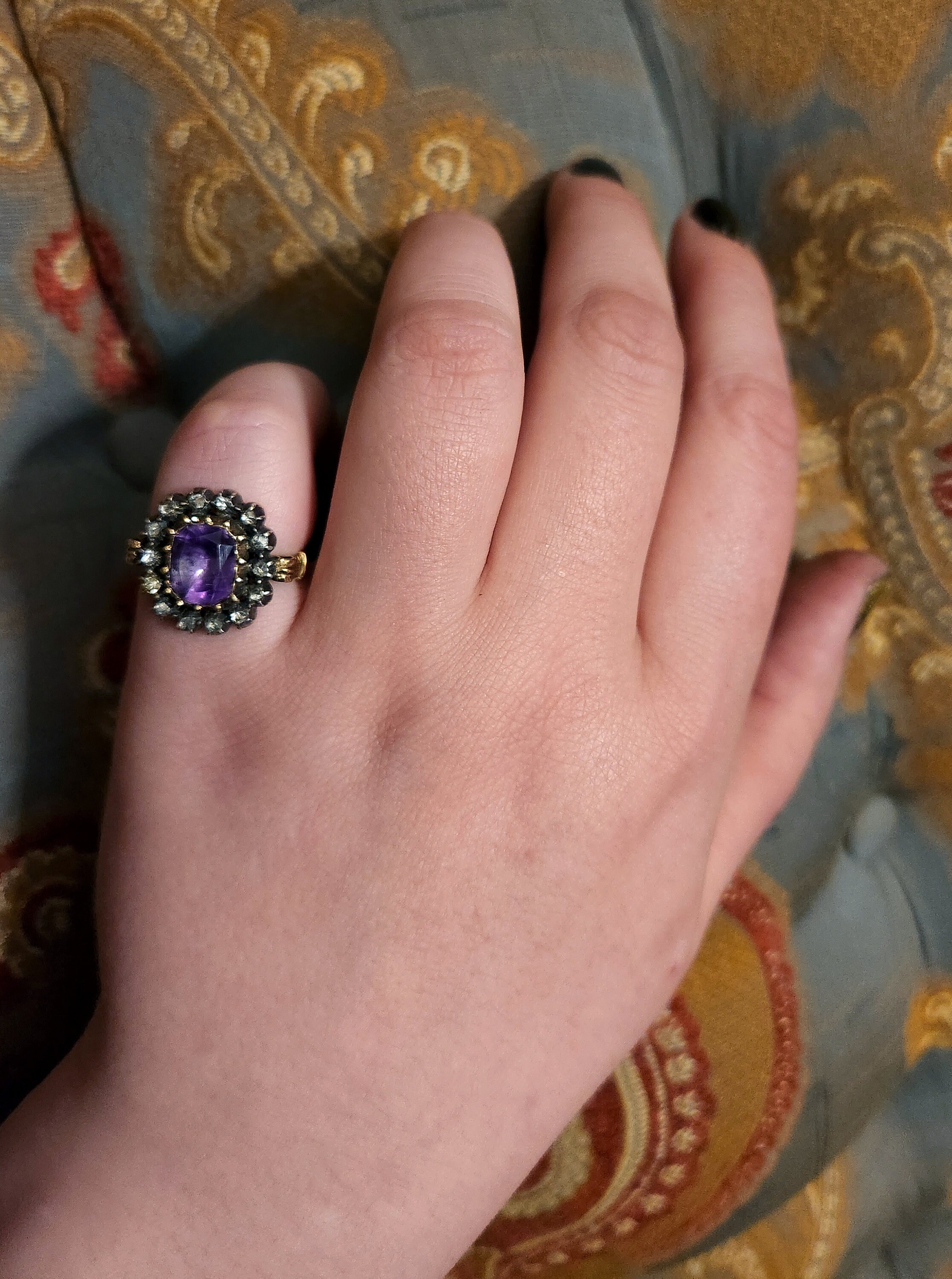 Antique Spanish 18K, Silver, Diamond & Amethyst Ring With Original Box ...
