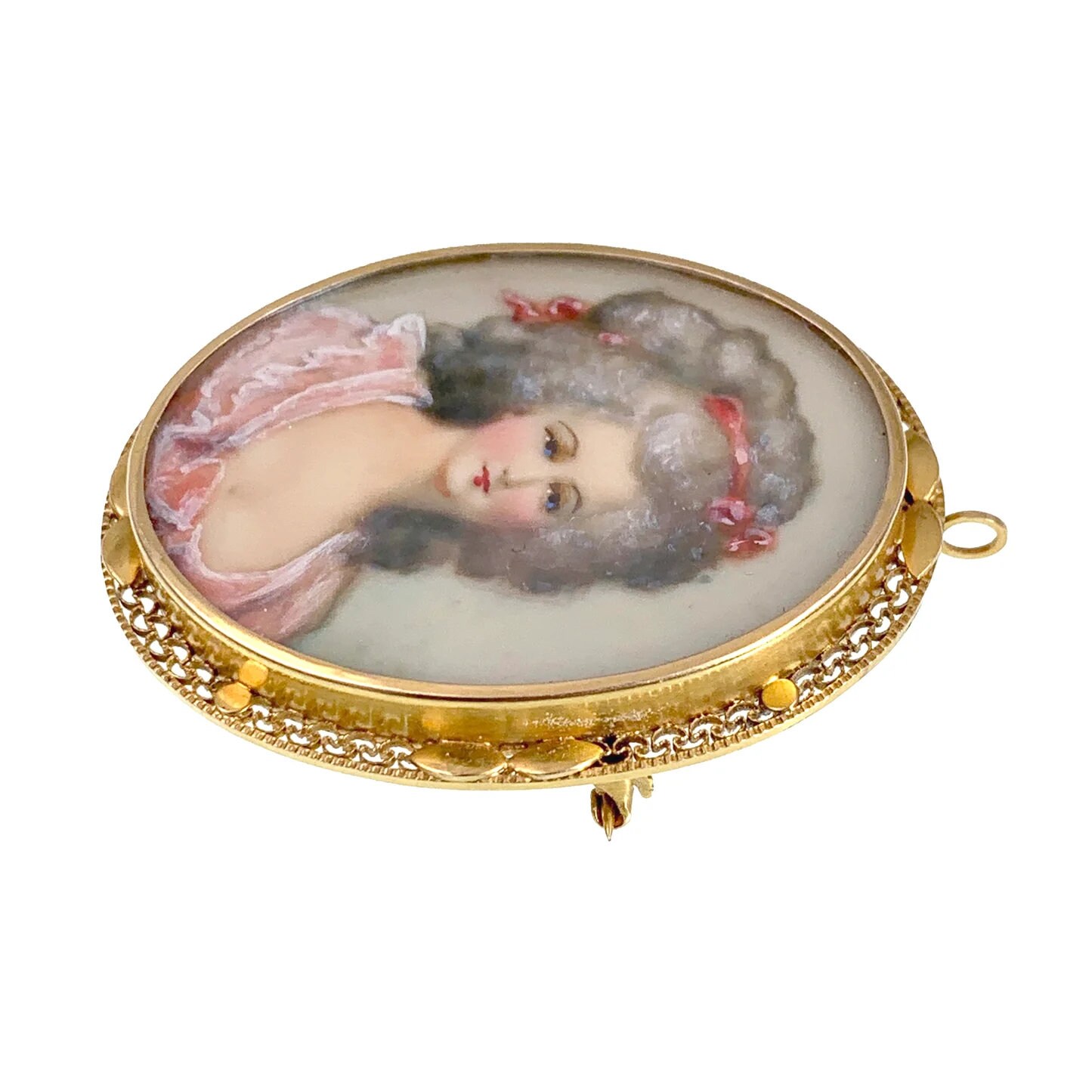 Vintage 14K Hand Painted Portrait Brooch/pendant - Etsy