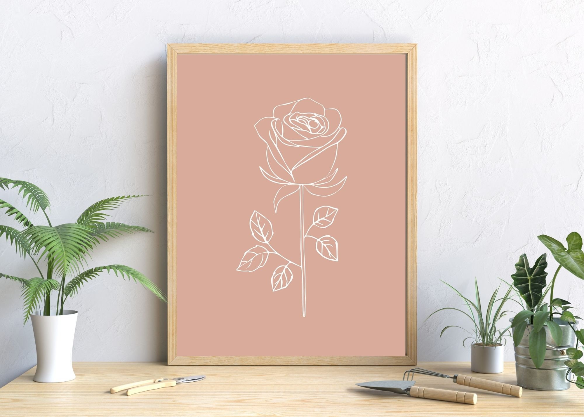 Rose Line Art, Printable Rose Art, Rose White Line Drawing, Printable ...