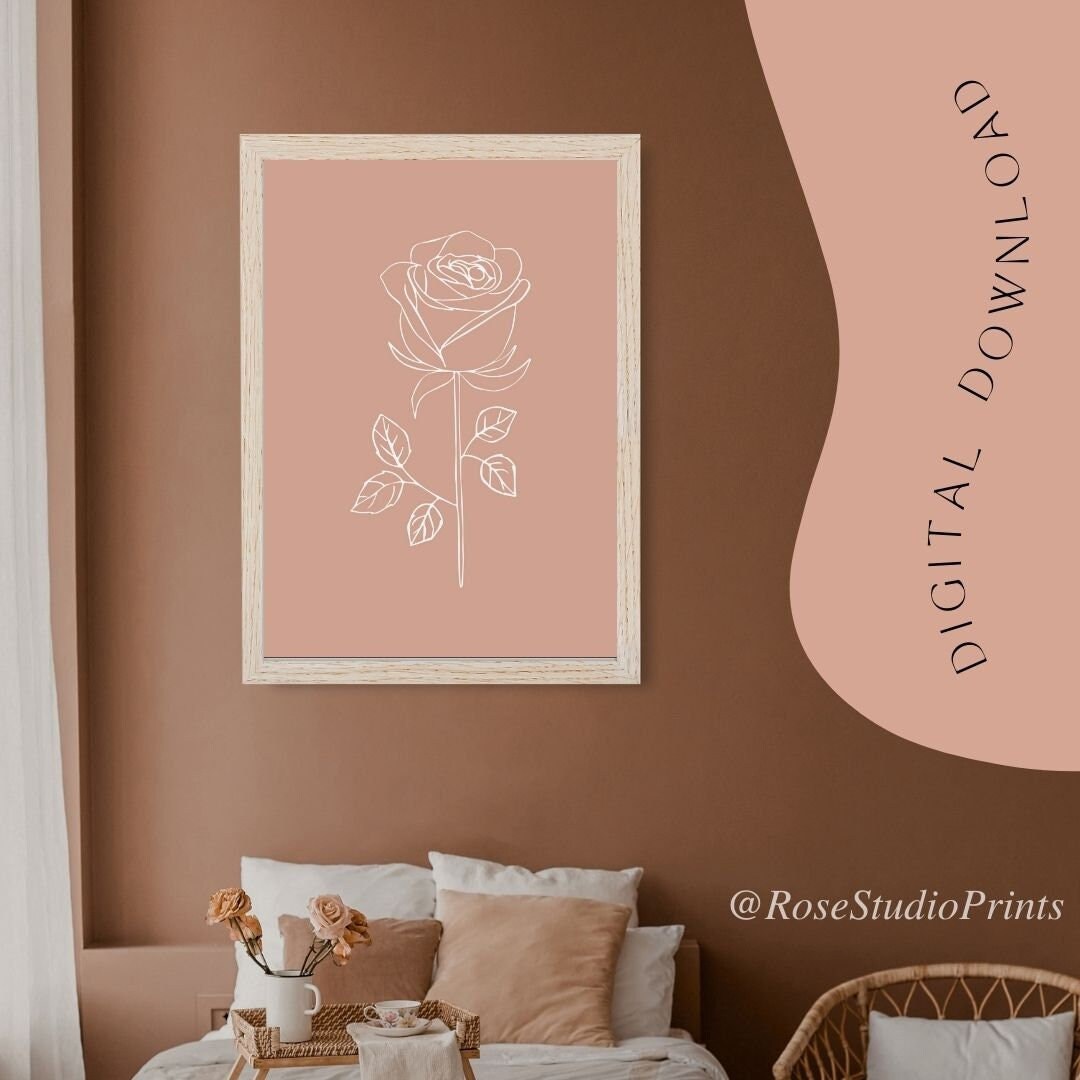 Rose Line Art, Printable Rose Art, Rose White Line Drawing, Printable ...