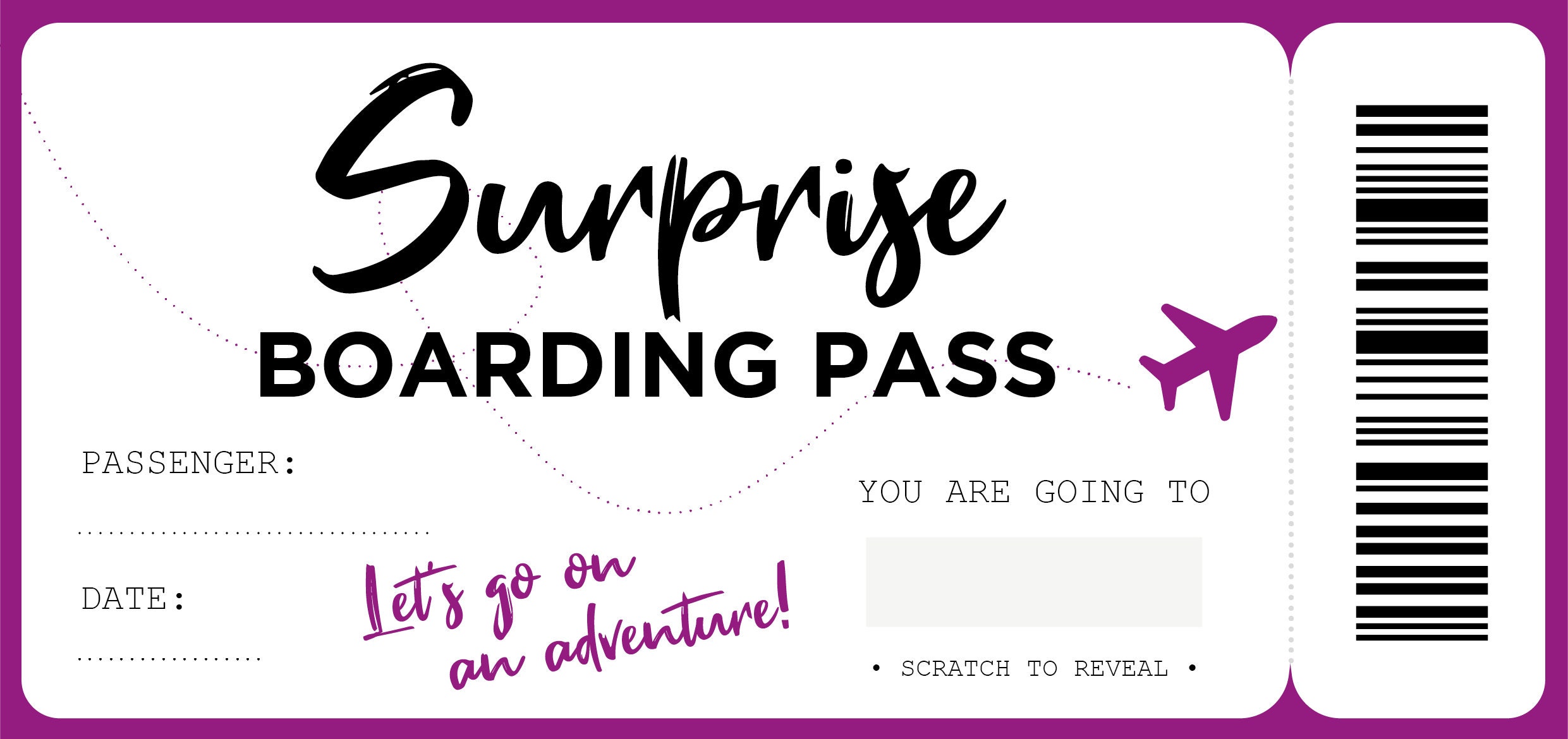 Surprise Boarding Pass Scratch to Reveal Destination Mothers Day ...