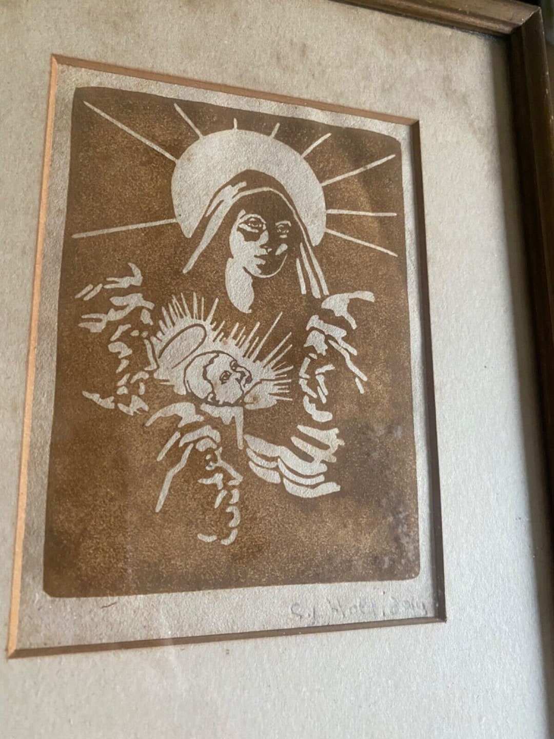 Vintage Art Deco Woodcut Print Nativity Scene Christmas Madonna and ...