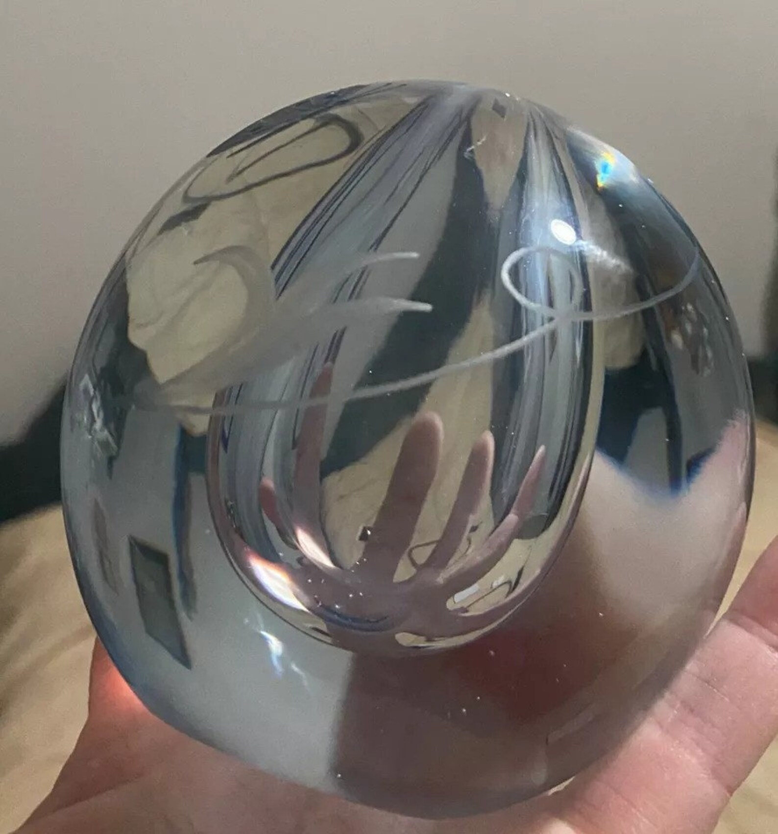 Vintage Swedish Art Glass Paperweight Clear Etched Butterfly Flower ...