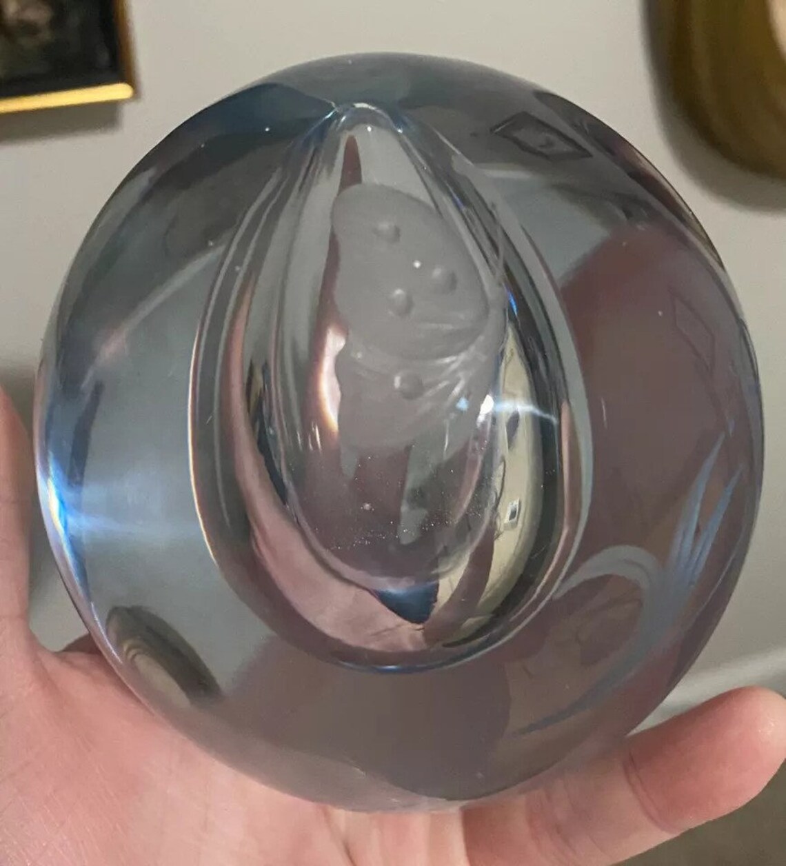 Vintage Swedish Art Glass Paperweight Clear Etched Butterfly Flower ...