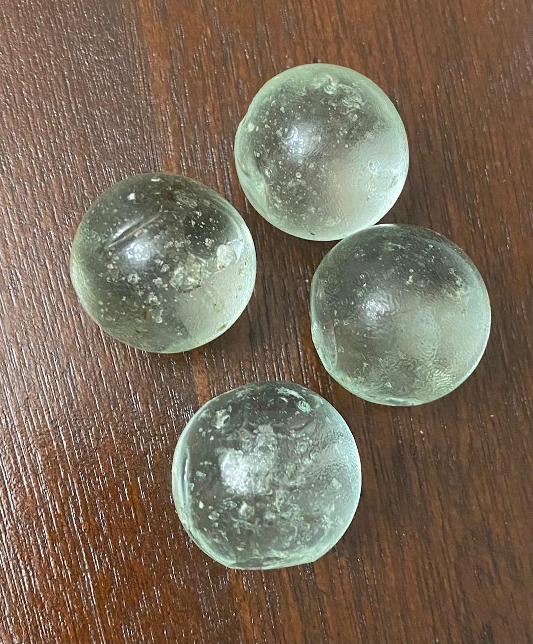 Vintage Set of 4 Handmade Railroad Glass Marbles Clear Green Tint 1 ...